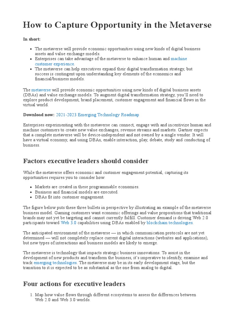Gartner - How To Capture Opportunity in The Metaverse | PDF | Business ...