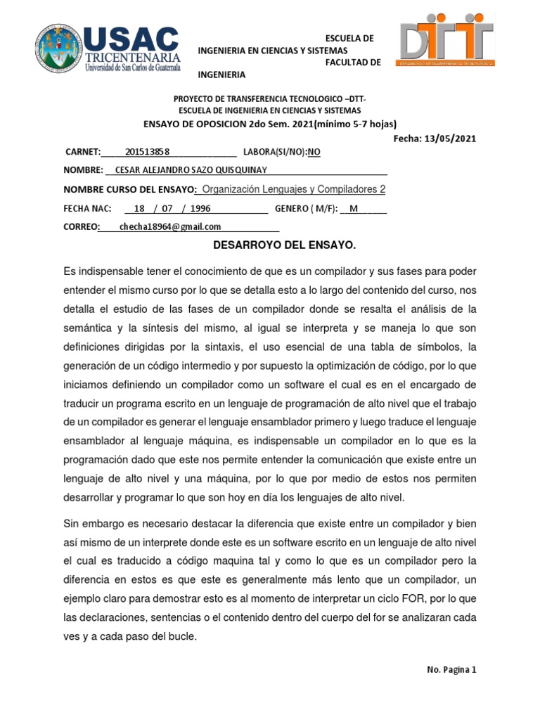 Organización Lenguajes y Compiladores 2-201513858-Cesar Alejandro Sazo Quisquinay | PDF ...