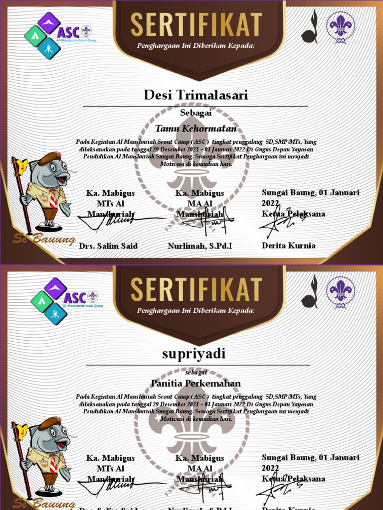 Desain Sertifikat Pramuka Gratis 1 Powerpoint Landscape | PDF