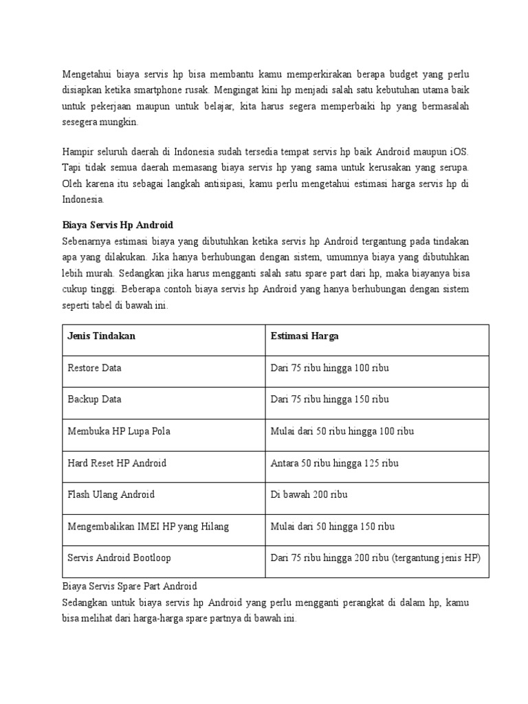 Draft Contoh Harga Berdasarkan Survei Service | PDF | Komputer