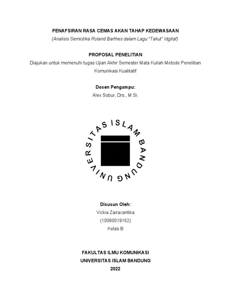 Proposal Penelitian Penafsiran Rasa Cemas Akan Tahap Kedewasaan | PDF | Seni & Disiplin Bahasa