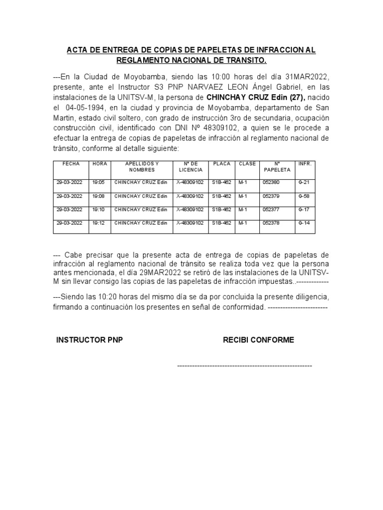 Acta de Entrega | PDF