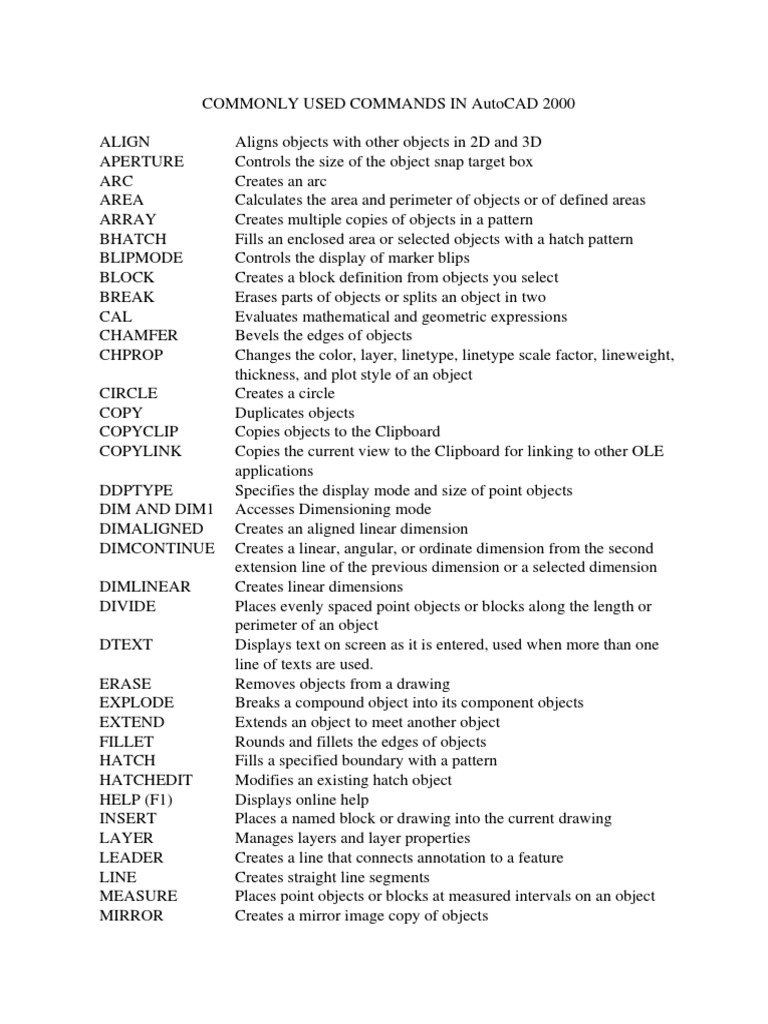 COMMANDS IN AutoCAD 2000 | PDF | Area | Dimension