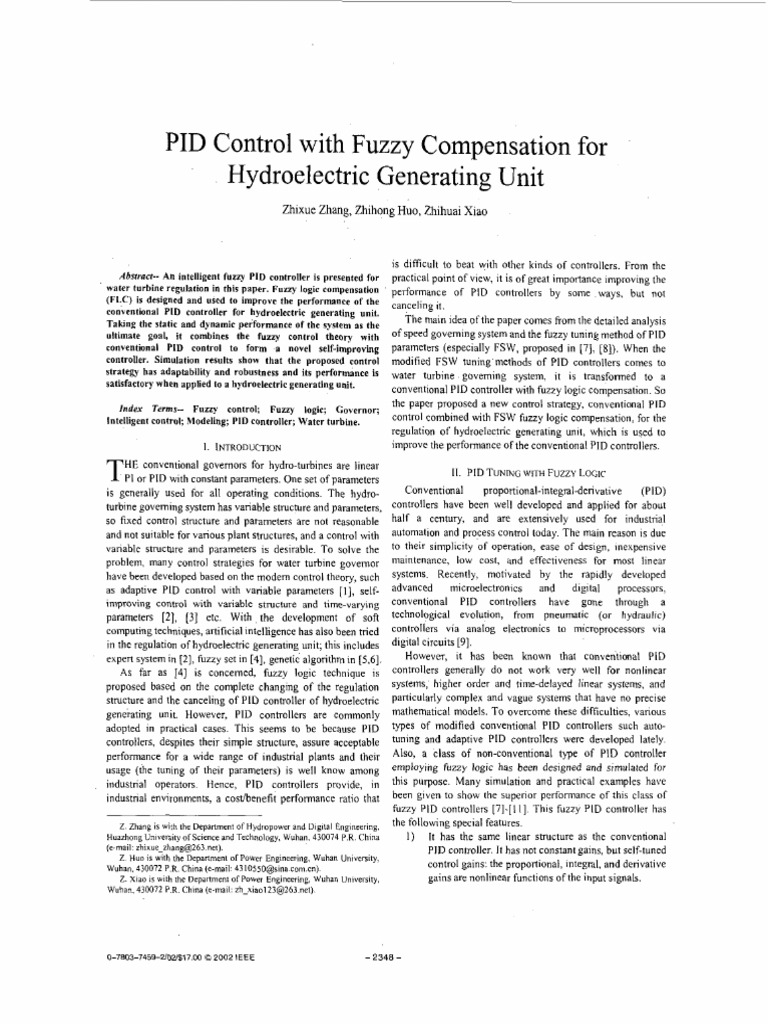 PID Control With Fuzzy Compensation For Hydroelectric Generating Unit - For Thanh | PDF ...
