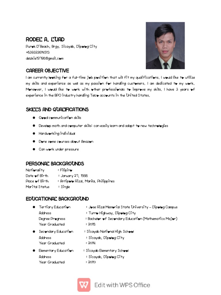 Rodel Luad resume for customer service roles | PDF