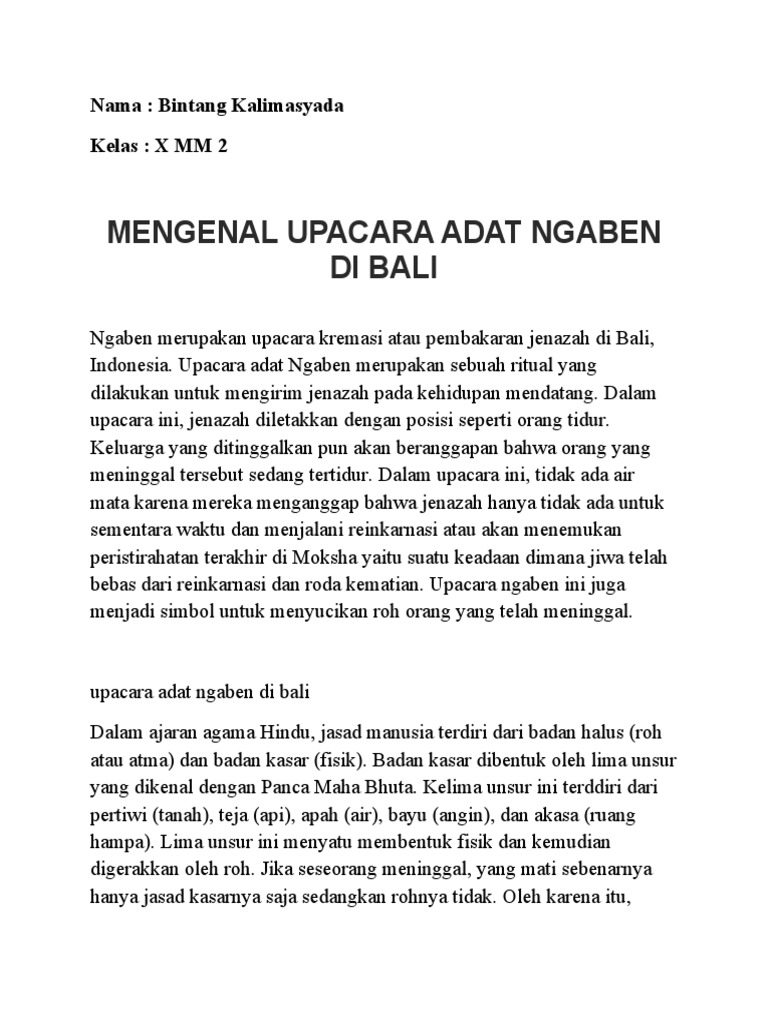 Mengenal Upacara Adat Ngaben Di Bali | PDF