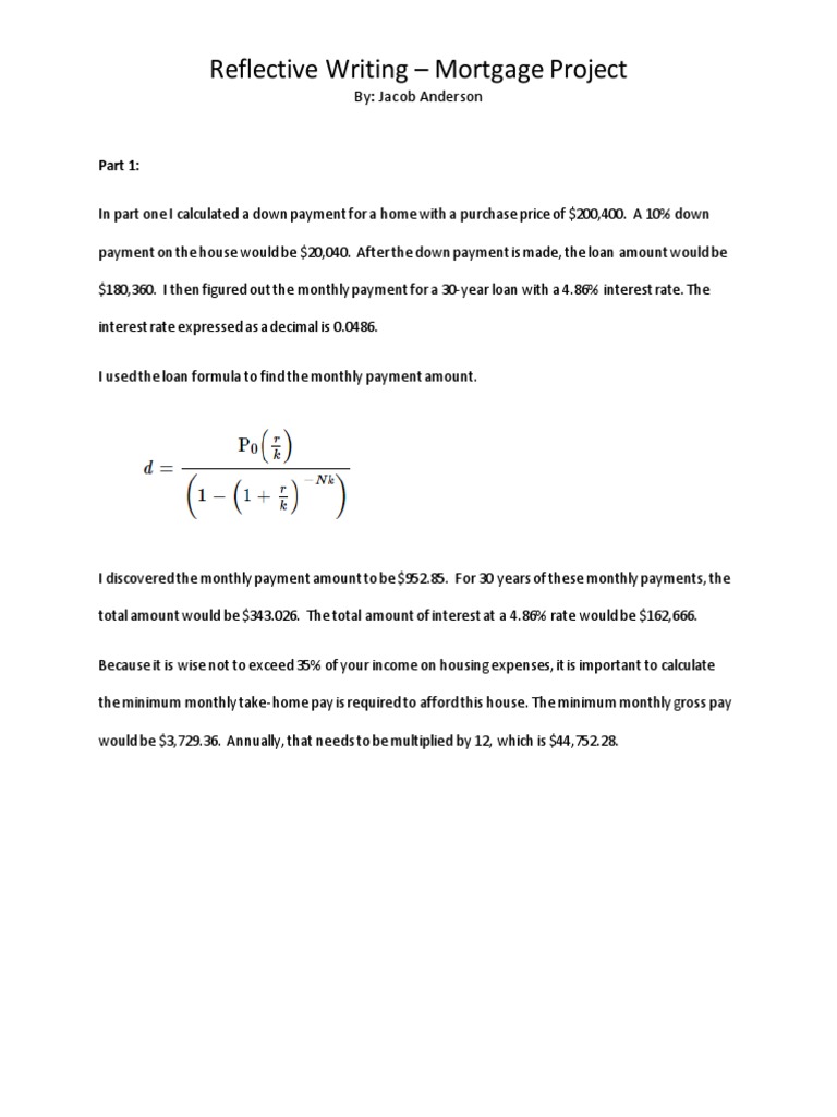 Math Reflective Writing - Mortgage Lab | PDF | Interest | Mortgage Loan