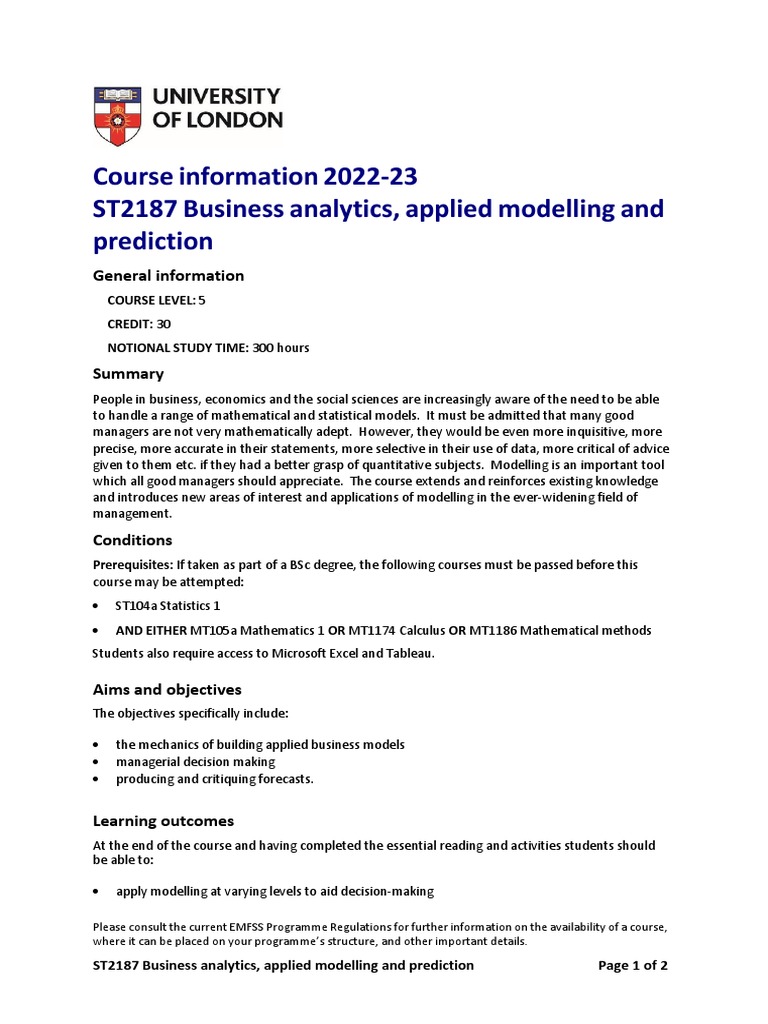 ST2187 Business Analytics Applied Modelling and Prediction | PDF | Statistics | Prediction