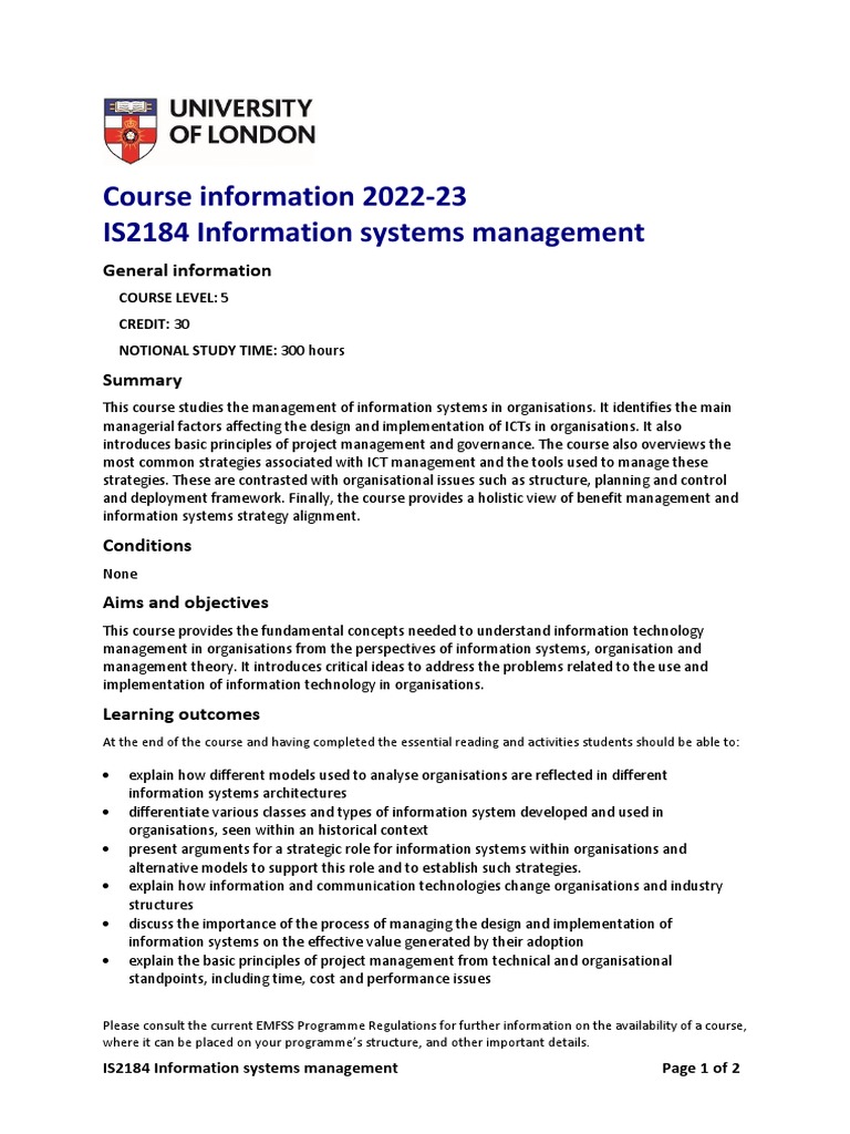 IS2184 Information Systems Management | PDF | Information System ...