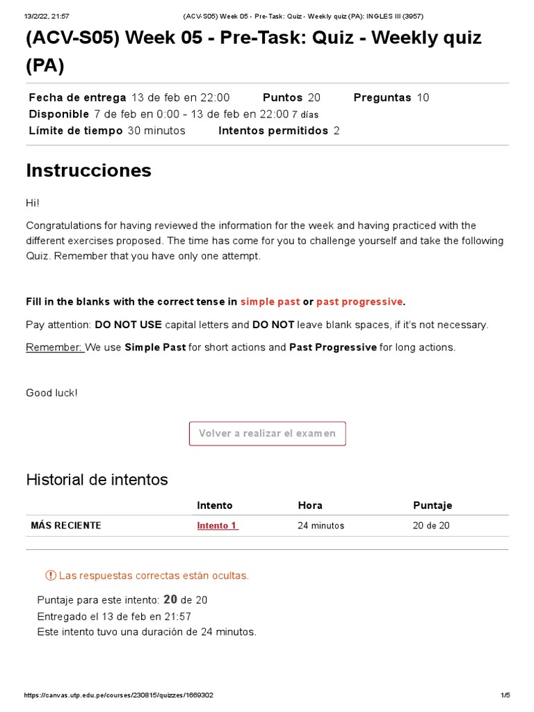 (ACV-S05) Week 05 - Pre-Task - Quiz - Weekly Quiz (PA) - INGLES III (3957) | PDF | Inca Empire