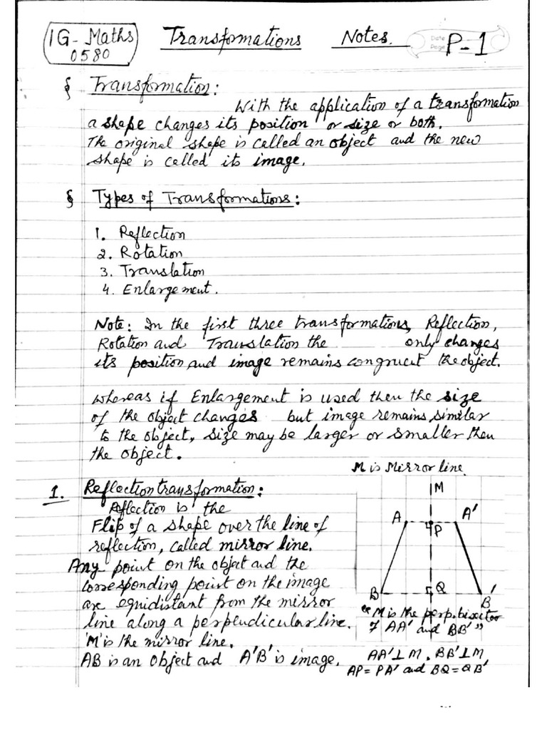 Ig 0580 Transformations Notes Pdf