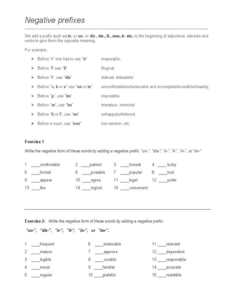 Negative Prefixes | PDF | Adverb | Language Mechanics