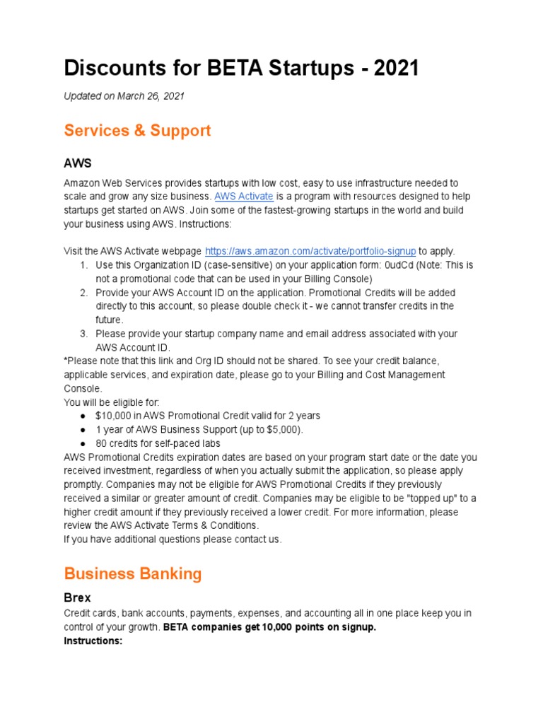Discounts for BETA Startups 2021 | PDF | Customer Relationship ...