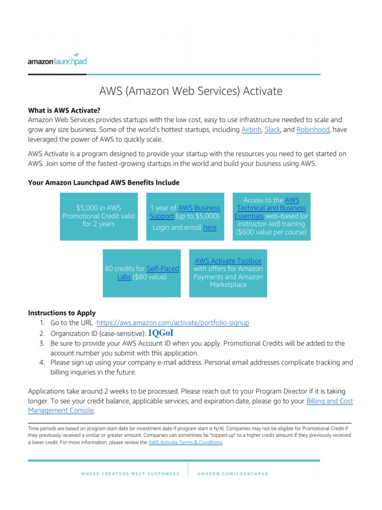 Onepager 2017Q3 AWSActivate. V516147552 | PDF | Amazon Web Services | Startup Company
