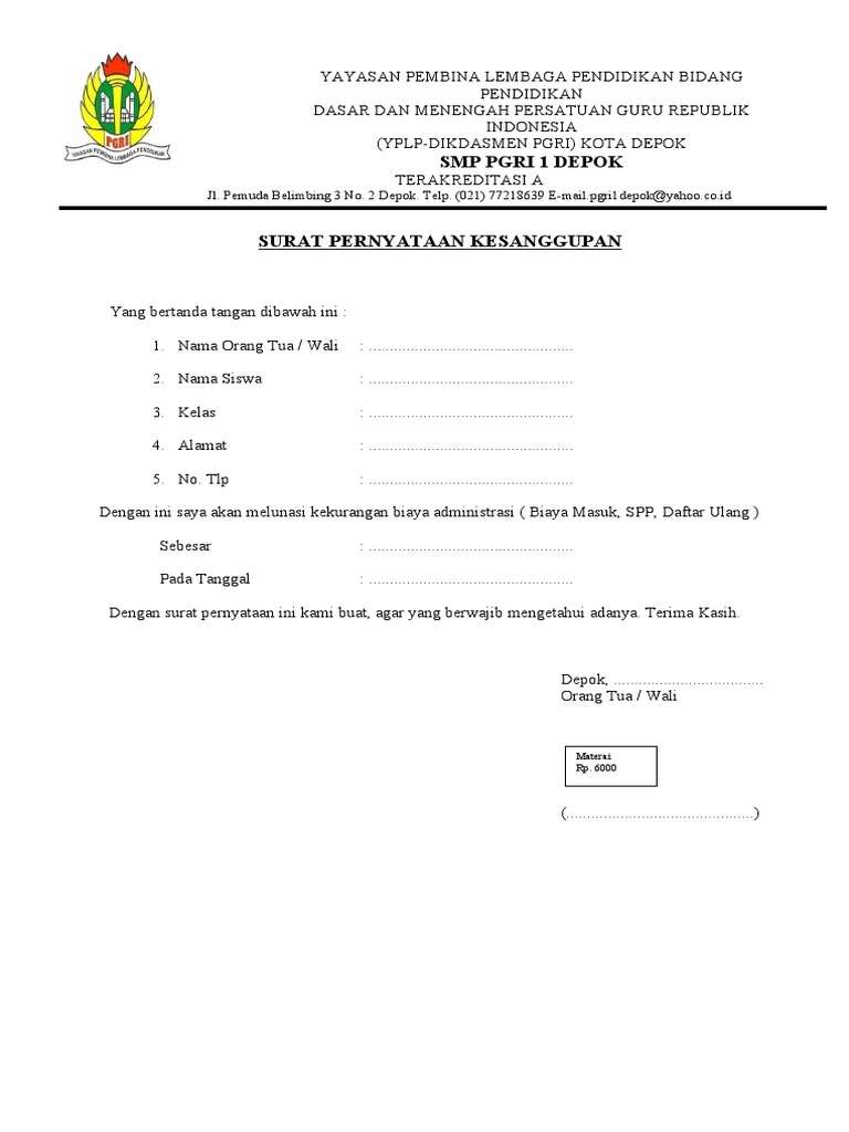 Surat Pernyataan Kesanggupan 2021 | PDF