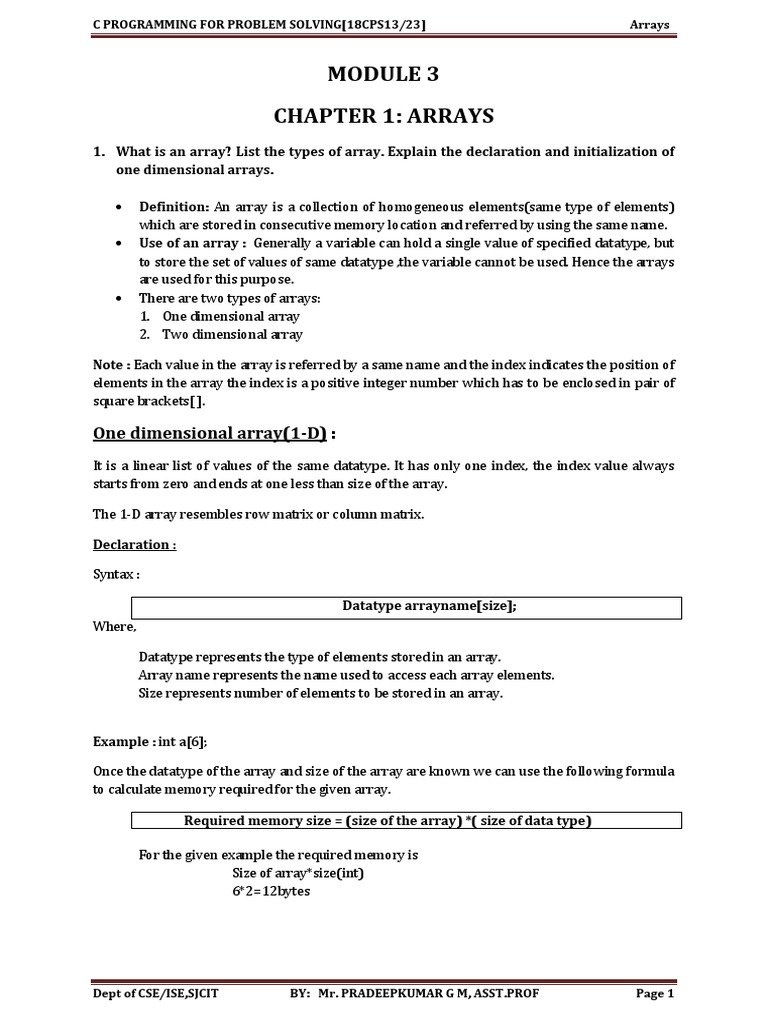 Module 3 Arrays | PDF | Array Data Structure | Data Type