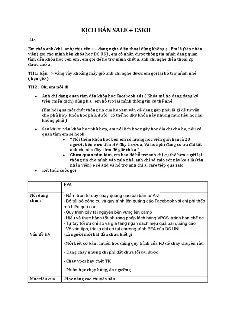 KỊCH-BẢN-SALE-CSKH | PDF