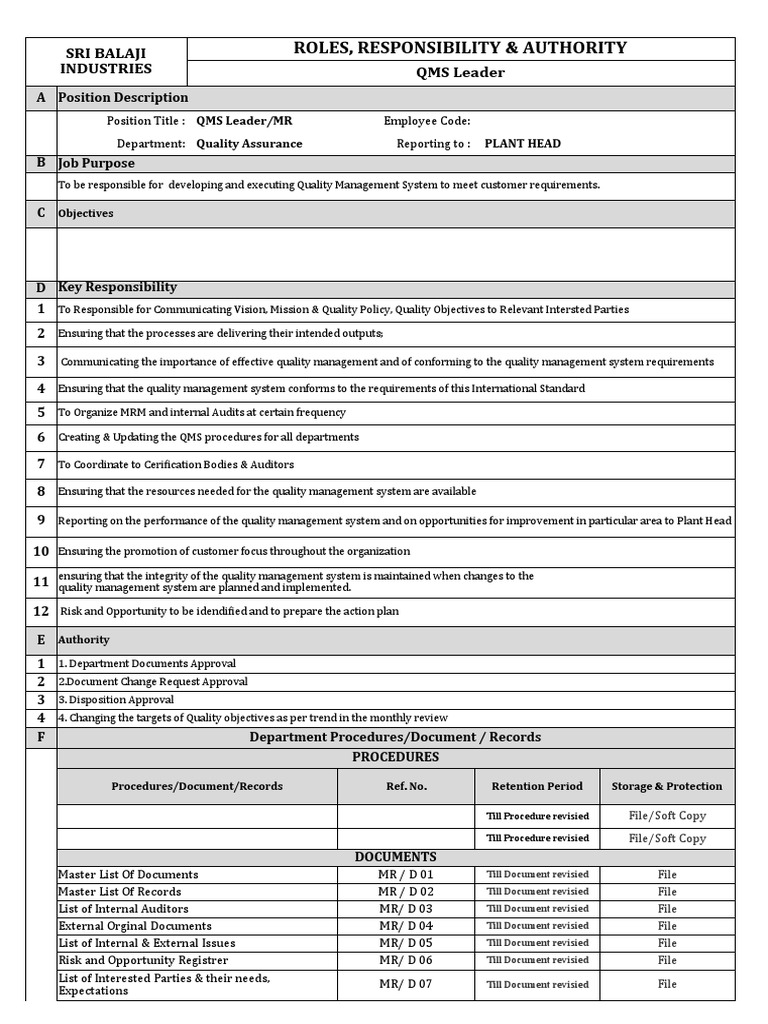 Roles and Responsibility | PDF | Quality Management | Quality ...
