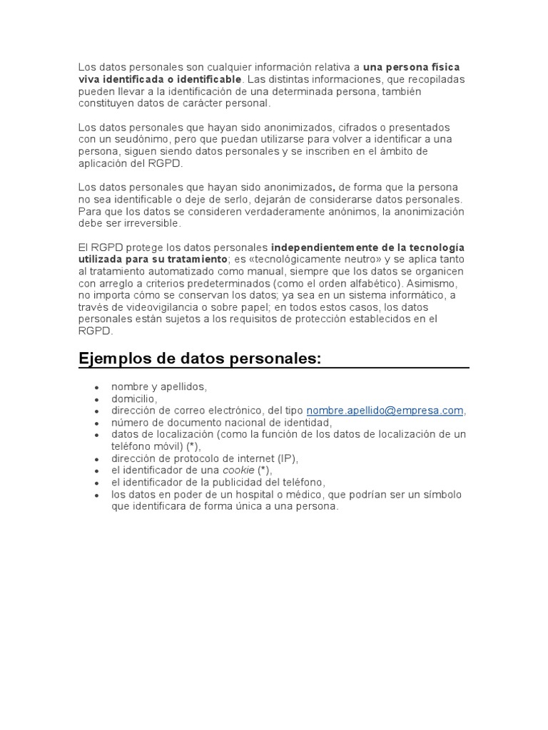 Los Datos Personales Son Cualquier Información Relativa A | PDF