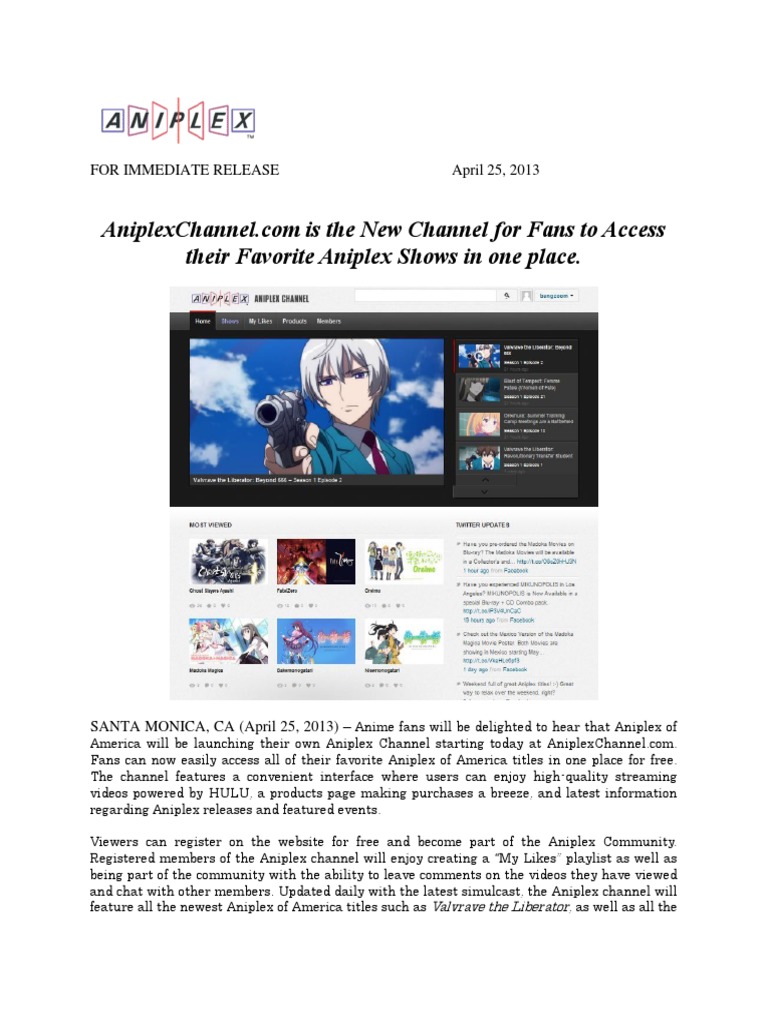 Aniplex Channel PRStatement | PDF | Games & Activities | Home & Garden