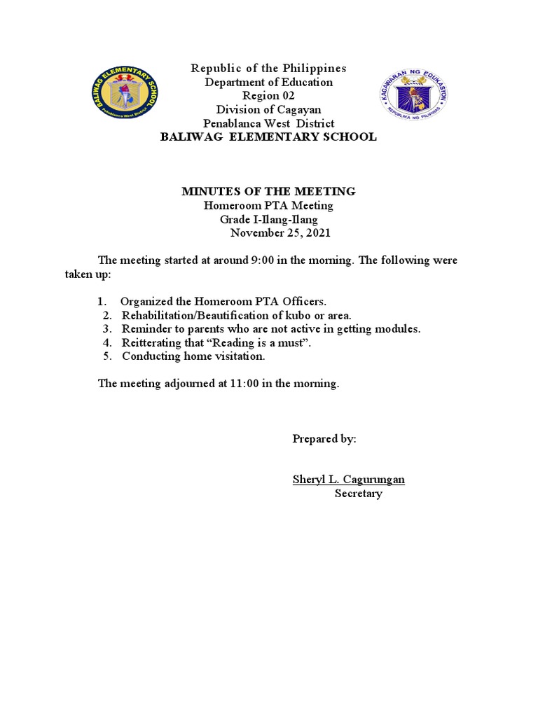 MINUTES OF THE MEETING-Grade I | PDF | Cognition | Behavior Modification