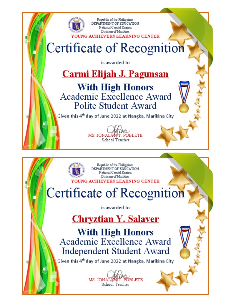 Certificates of Awards Pattern 1 | PDF