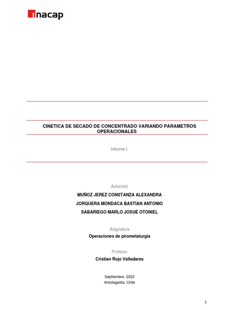 Informe Pirometalurgia Secado D-R50-N4-P4-C1D | PDF | Agua | Temperatura