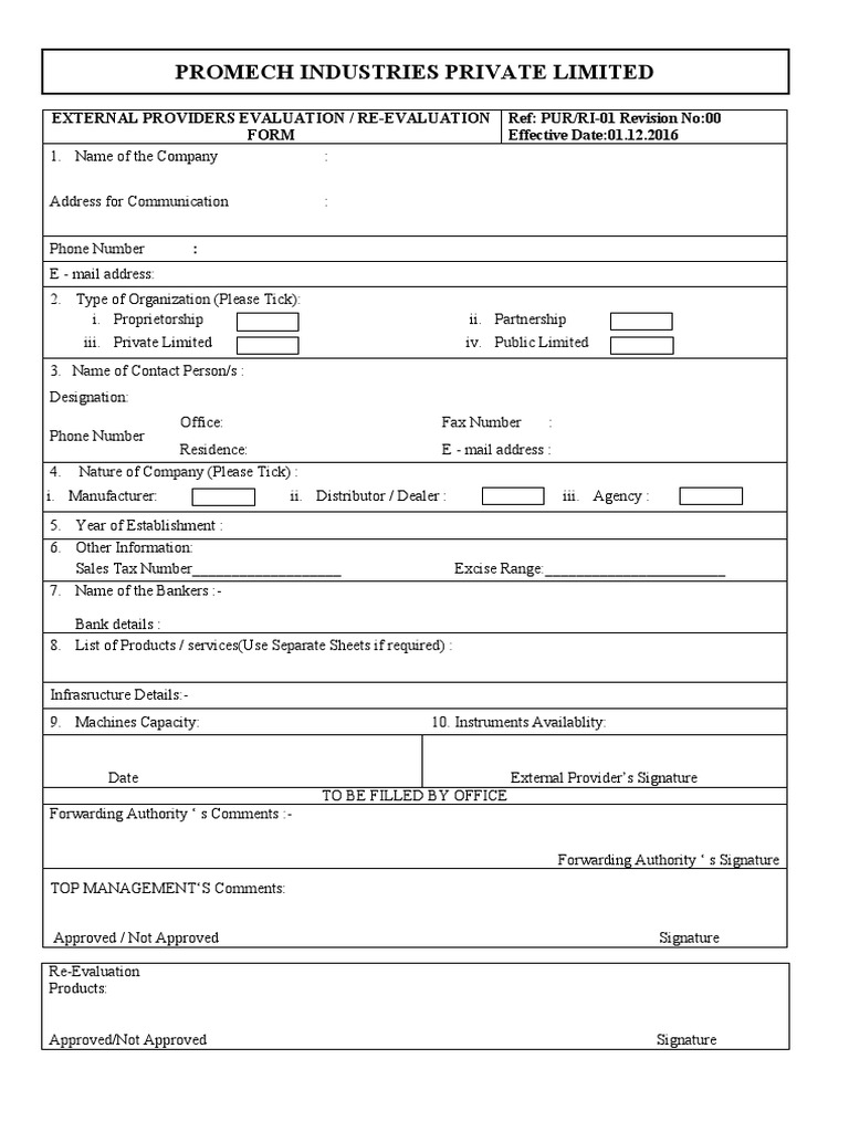 External Providers Evaluation Form | PDF