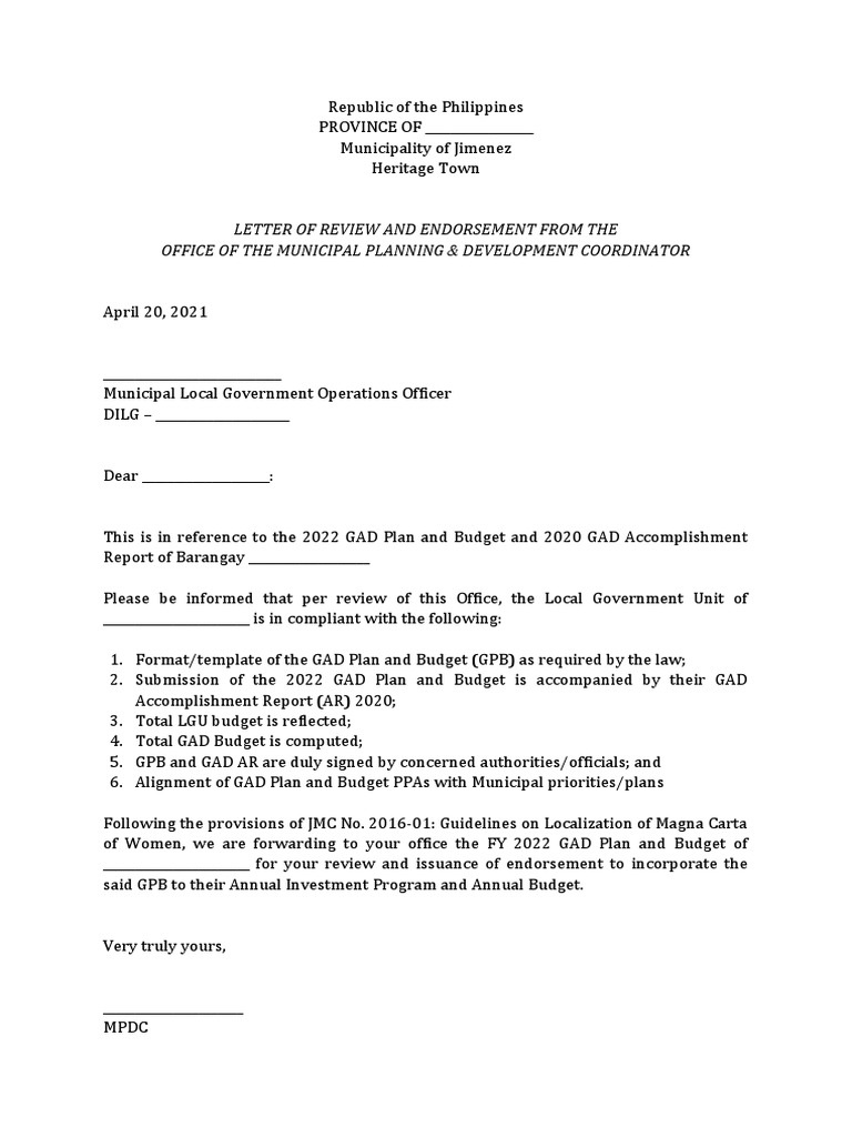 GAD Endorsement 1 | PDF