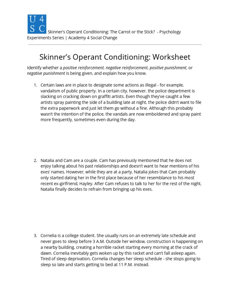 Skinners-Operant Worksheet | Download Free PDF | Reinforcement ...