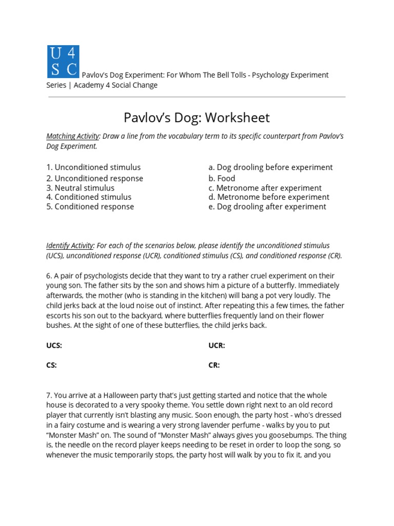 Pavlovs-Dog Worksheet | PDF | Classical Conditioning | Psychological ...