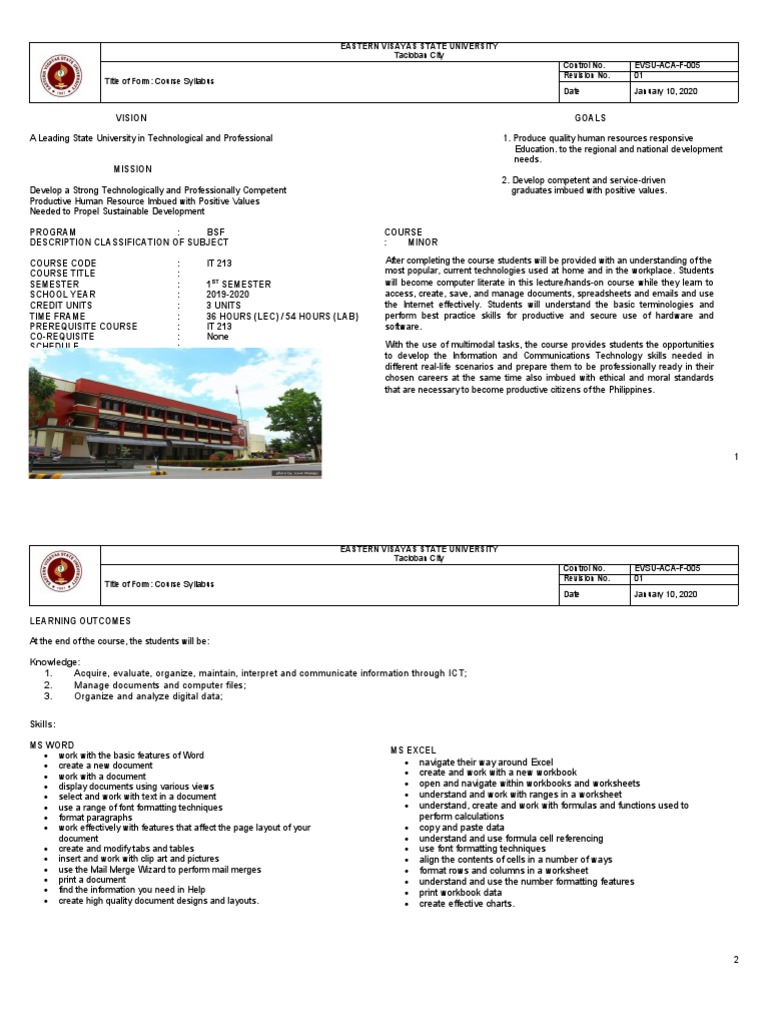IT 223 Syllabus Computer Operation 1 | PDF | Computer Network ...
