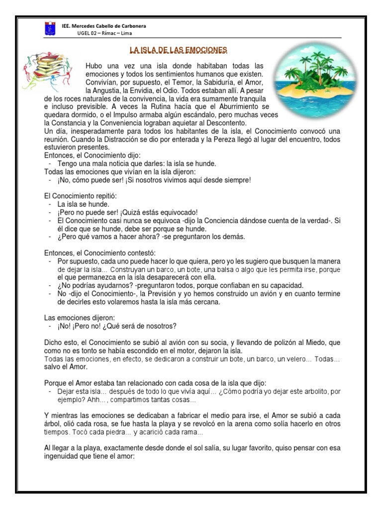 LA ISLA DE LAS EMOCIONES (Plan Lector 3°) | PDF | Amor | Las emociones