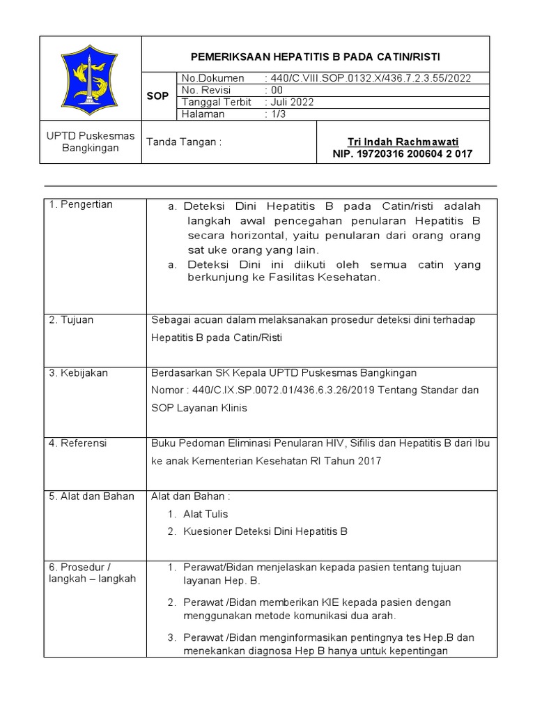 Sop Pemeriksaan Hepatitis B Pada Catin | PDF