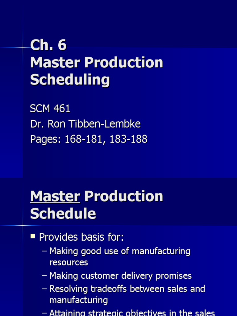 Master Production Scheduling Key Figures | PDF | Supply Chain ...