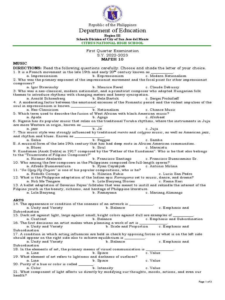 Mapeh 10 | PDF | Dances | Color