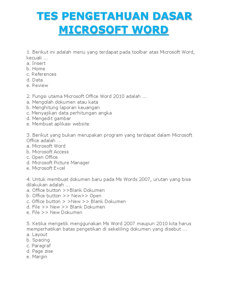Tes Dasar Ms Word | PDF