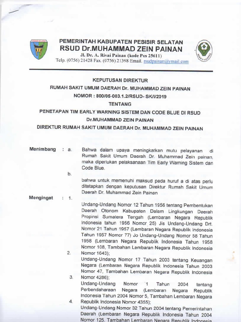 SK Penetapan Tim Early Warning System Dan Code Blue | PDF