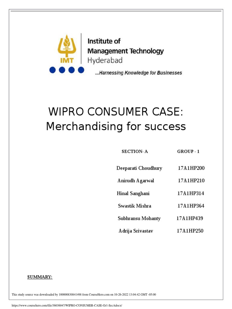 WIPRO CONSUMER CASE Gr1 SecA | PDF | Merchandising | Economies