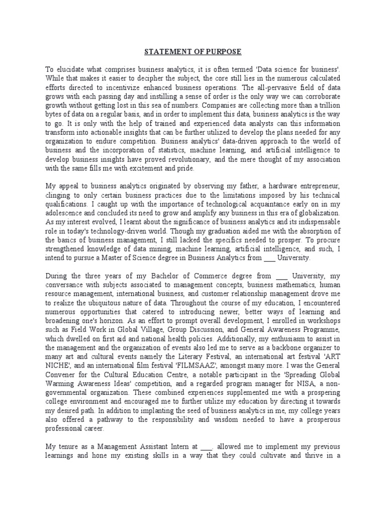 Business Analytics Sample Sop Pdf Analytics Data Science
