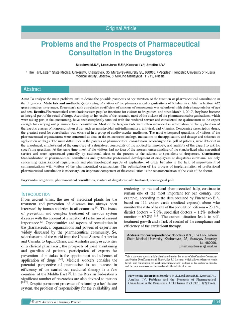 Problems and The Prospects of Pharmaceutical Consultation in The ...