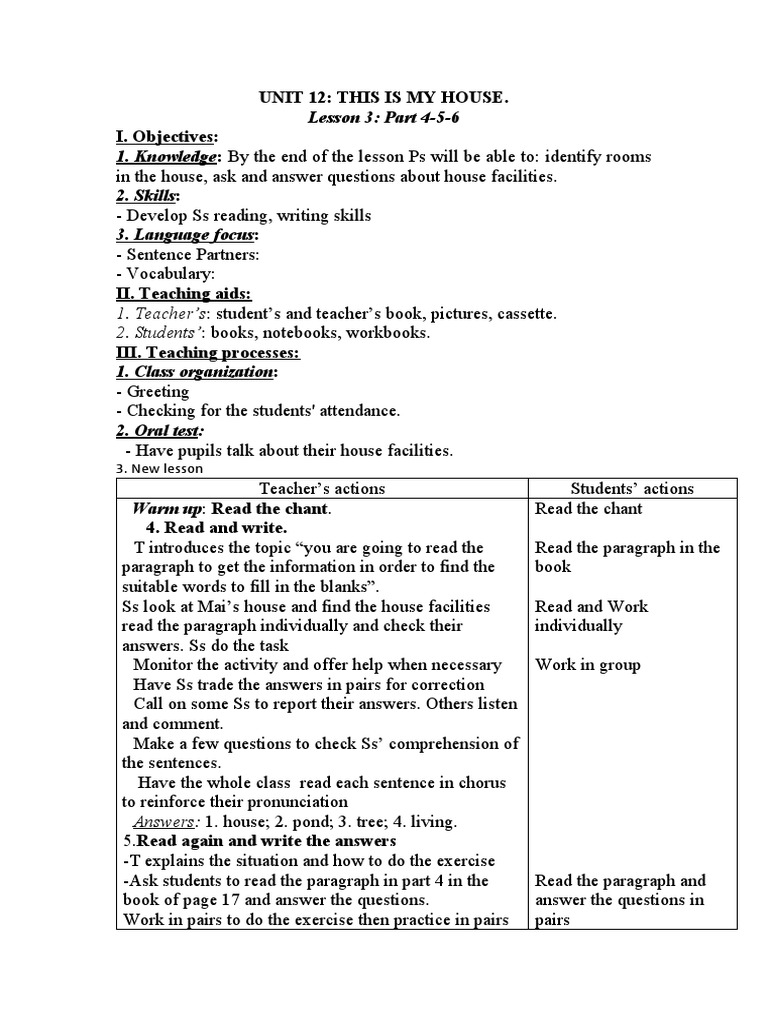 My House Lesson Plan for Grade 1 | PDF | Education Theory | Learning