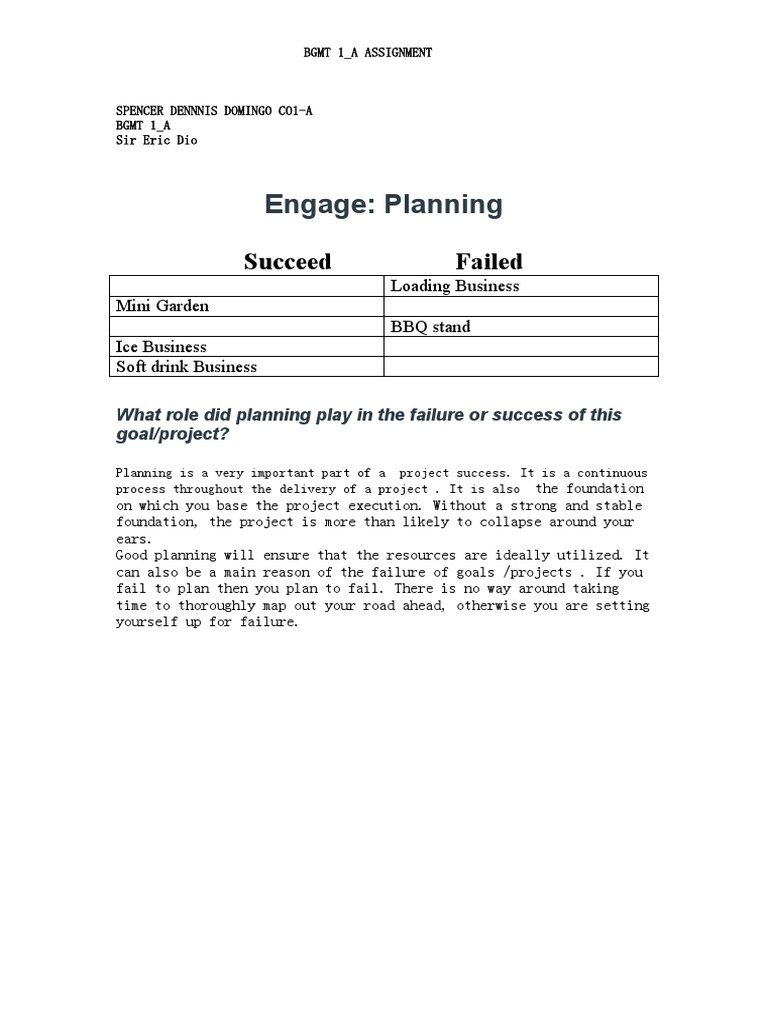 BGMT 1 - A ASSIGNMENT Engage Planning | PDF