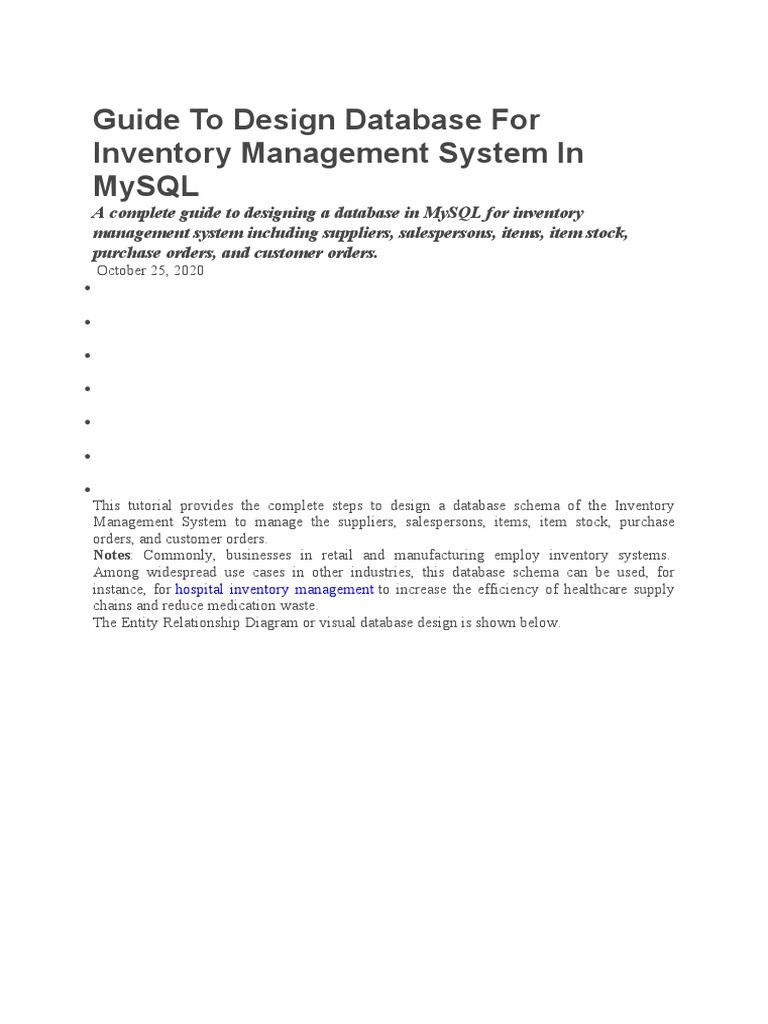 Guide To Design Database For Inventory Management System in MySQL | PDF ... Guide To Design Database For Inventory Management System in MySQL | PDF ...