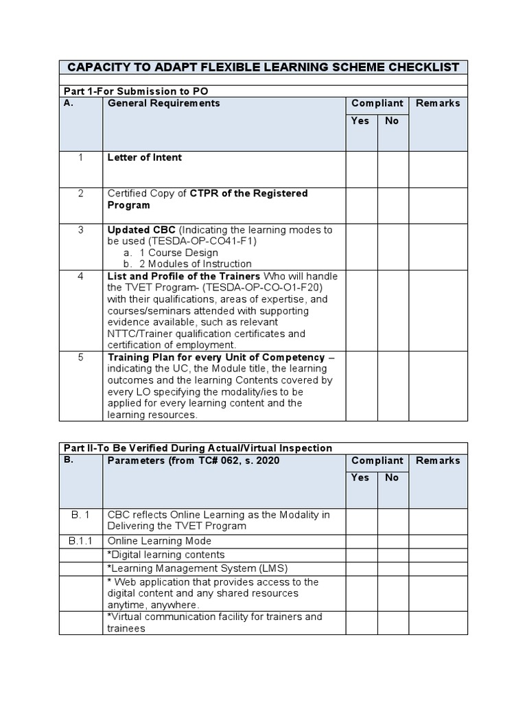 Checklist Flexible Learning Scheme | PDF | Educational Technology ...
