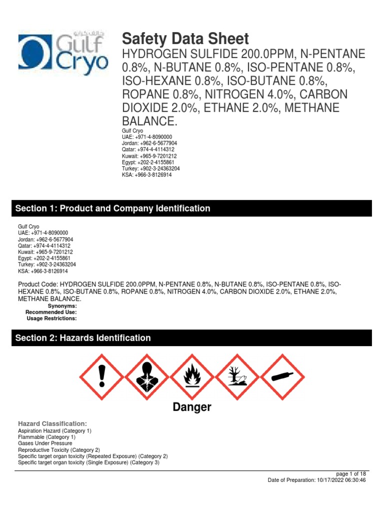 Safety Data Sheet Gas Mixture Hazards | PDF | Breathing | Propane