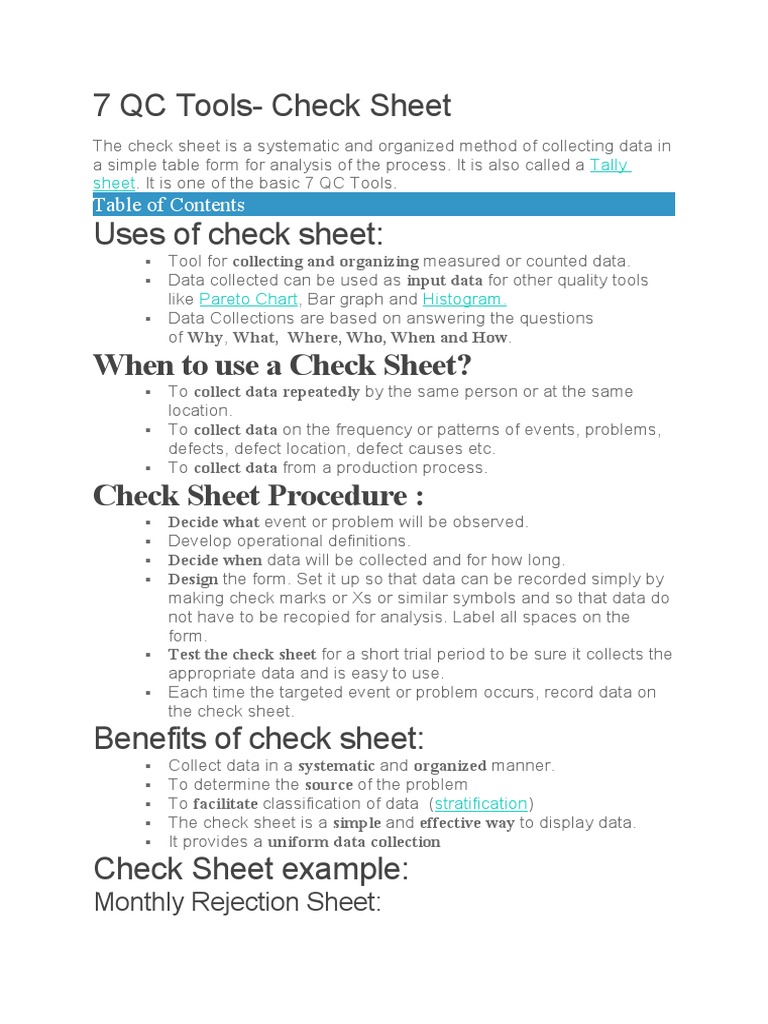 7 QC Tools-Check Sheet | PDF | Data