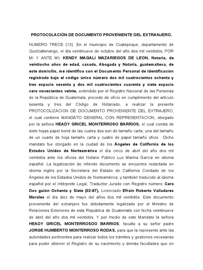 Protocolación de Documento Proveniente Del Extranjero | PDF | Guatemala
