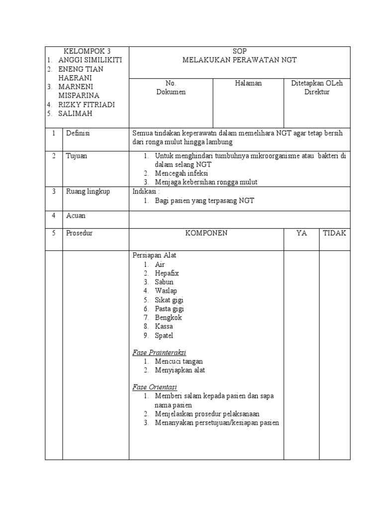 Sop Perawatan NGT | PDF