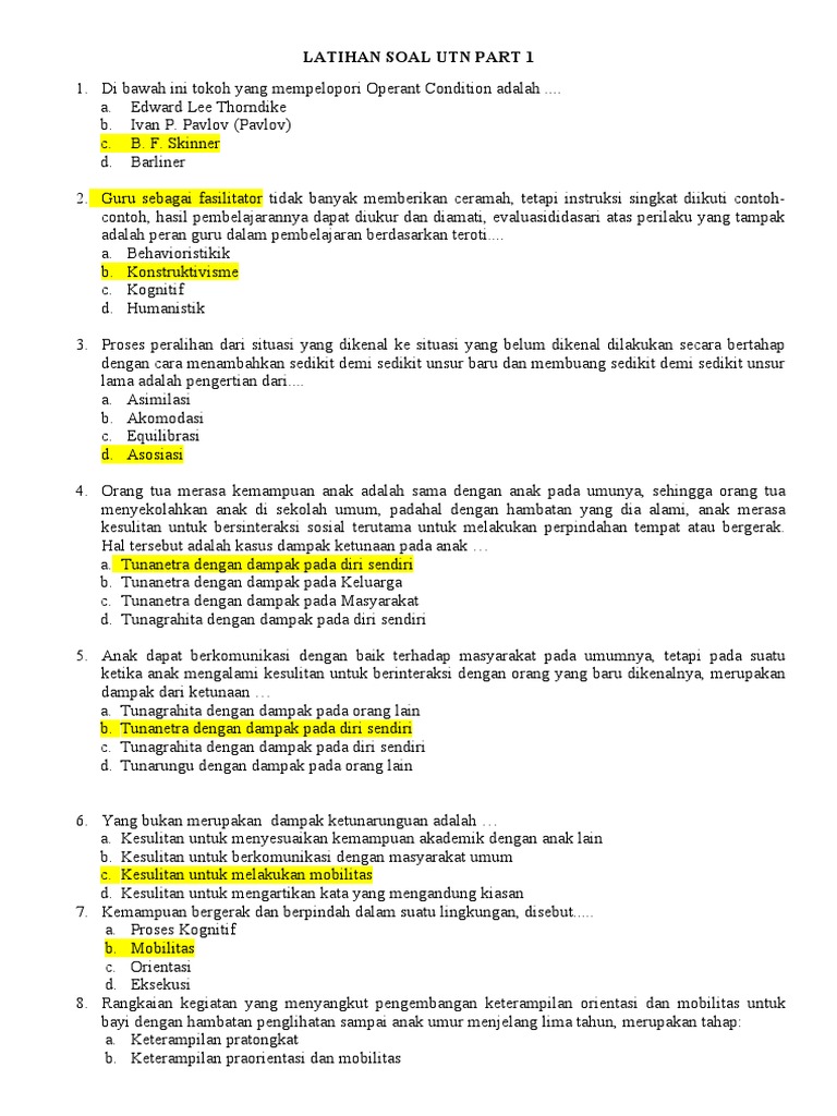 Latihan Soal Utn Part 1 Plus Kunci | PDF